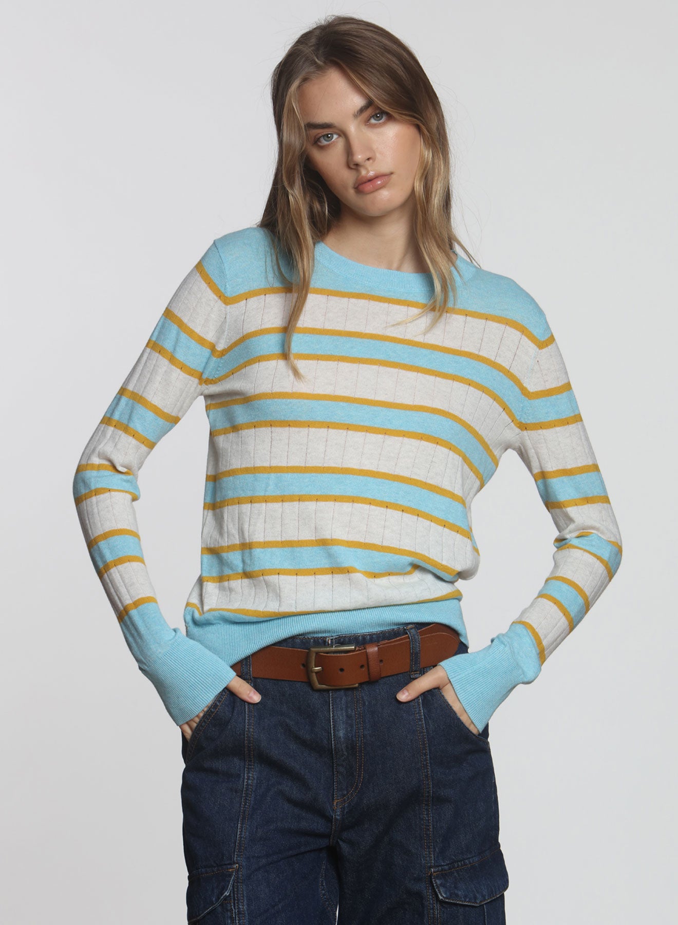 LABEL+thread Women's Cotton Bobbi Stripe Crew - Pool
