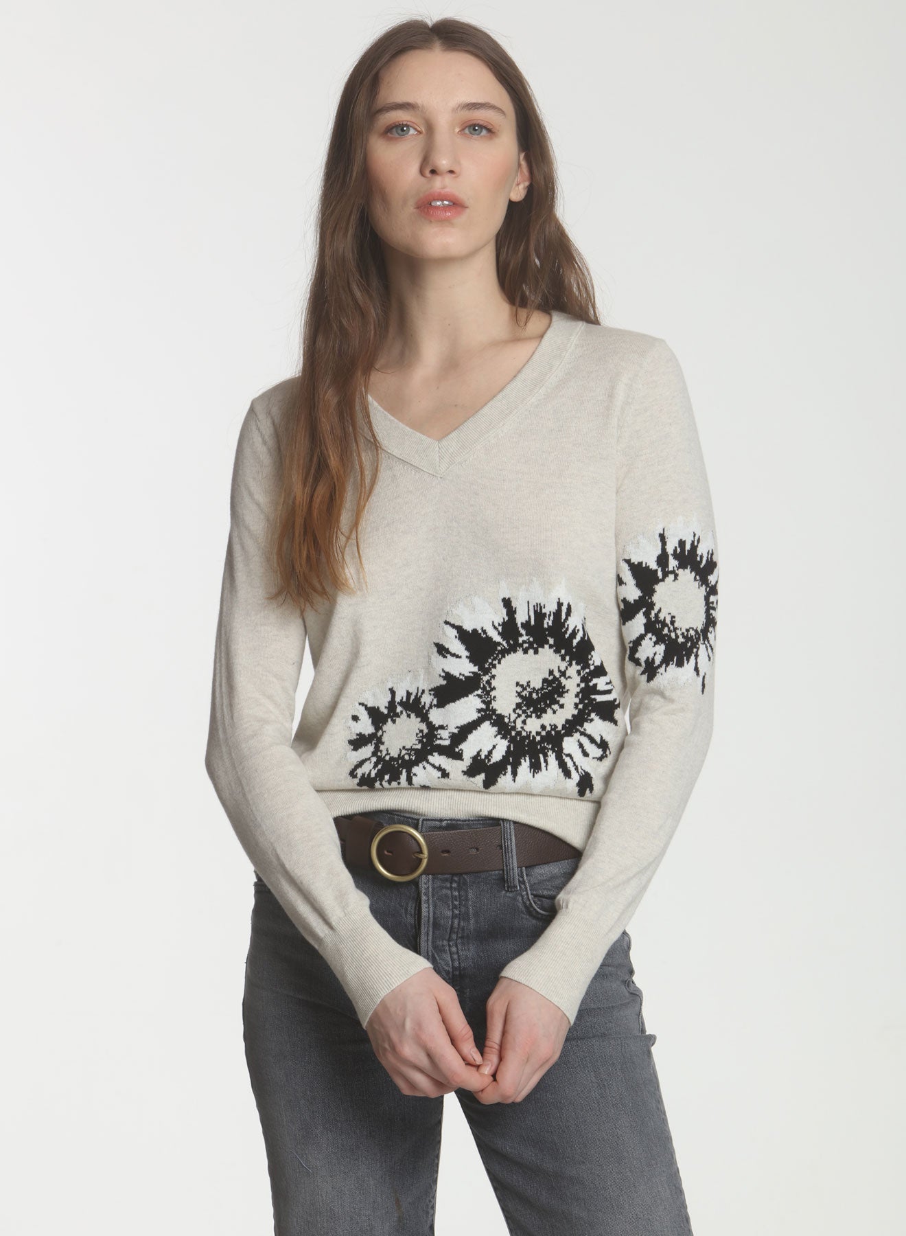 LABEL+thread Women's Cotton Sunflower Crew - Stone Combo