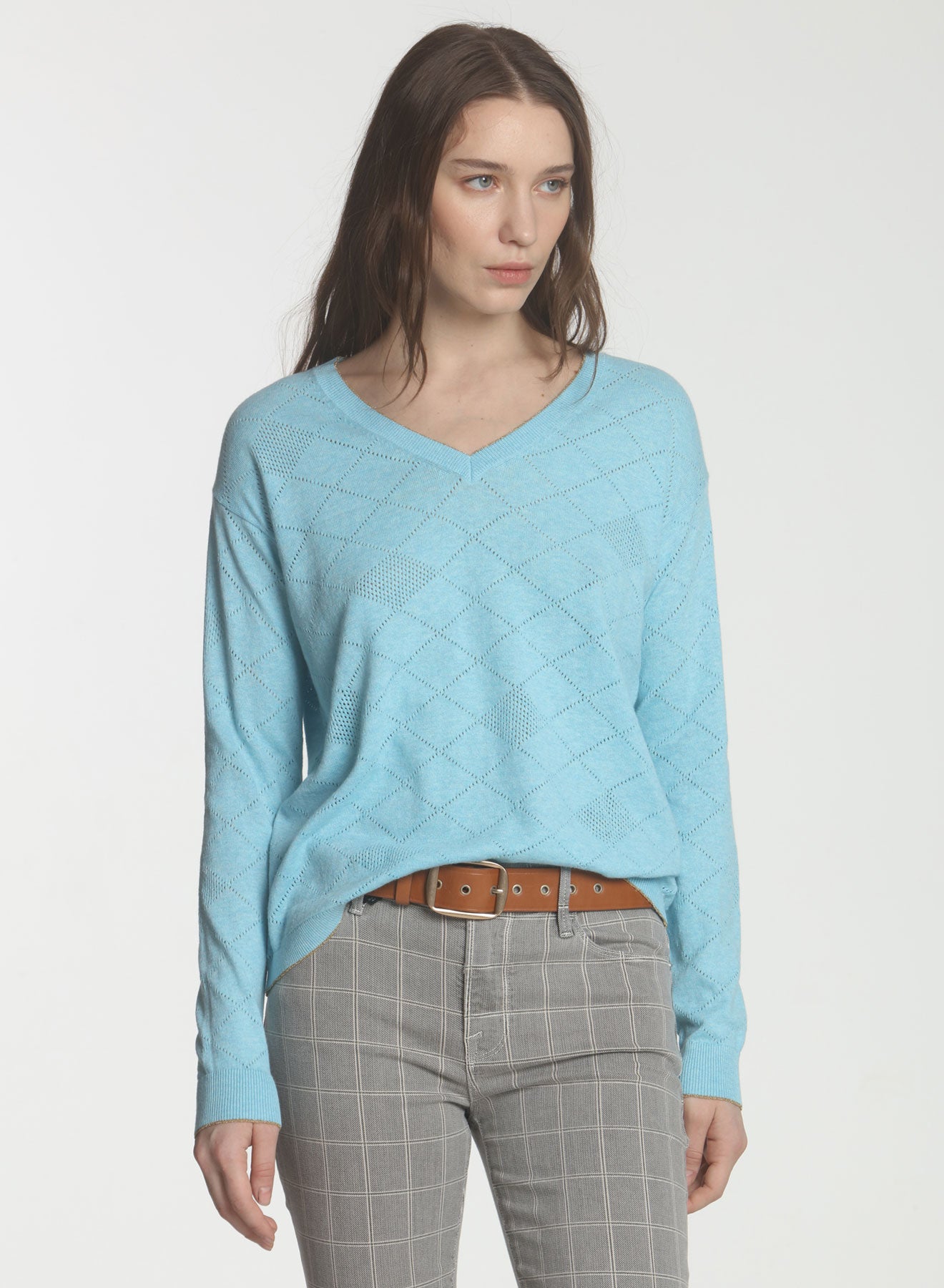 LABEL+thread Women's Cotton Diamond Mesh Vee - Pool