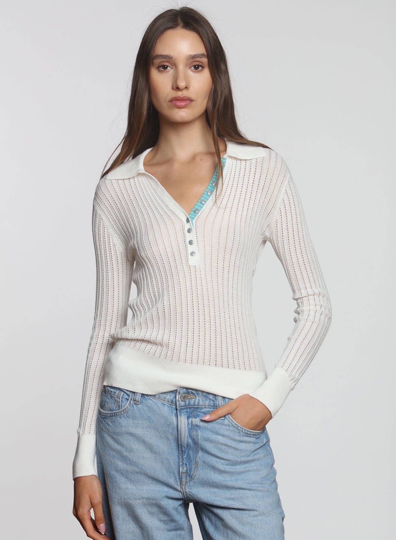LABEL+thread Women's Cotton Robin Rib Polo - White