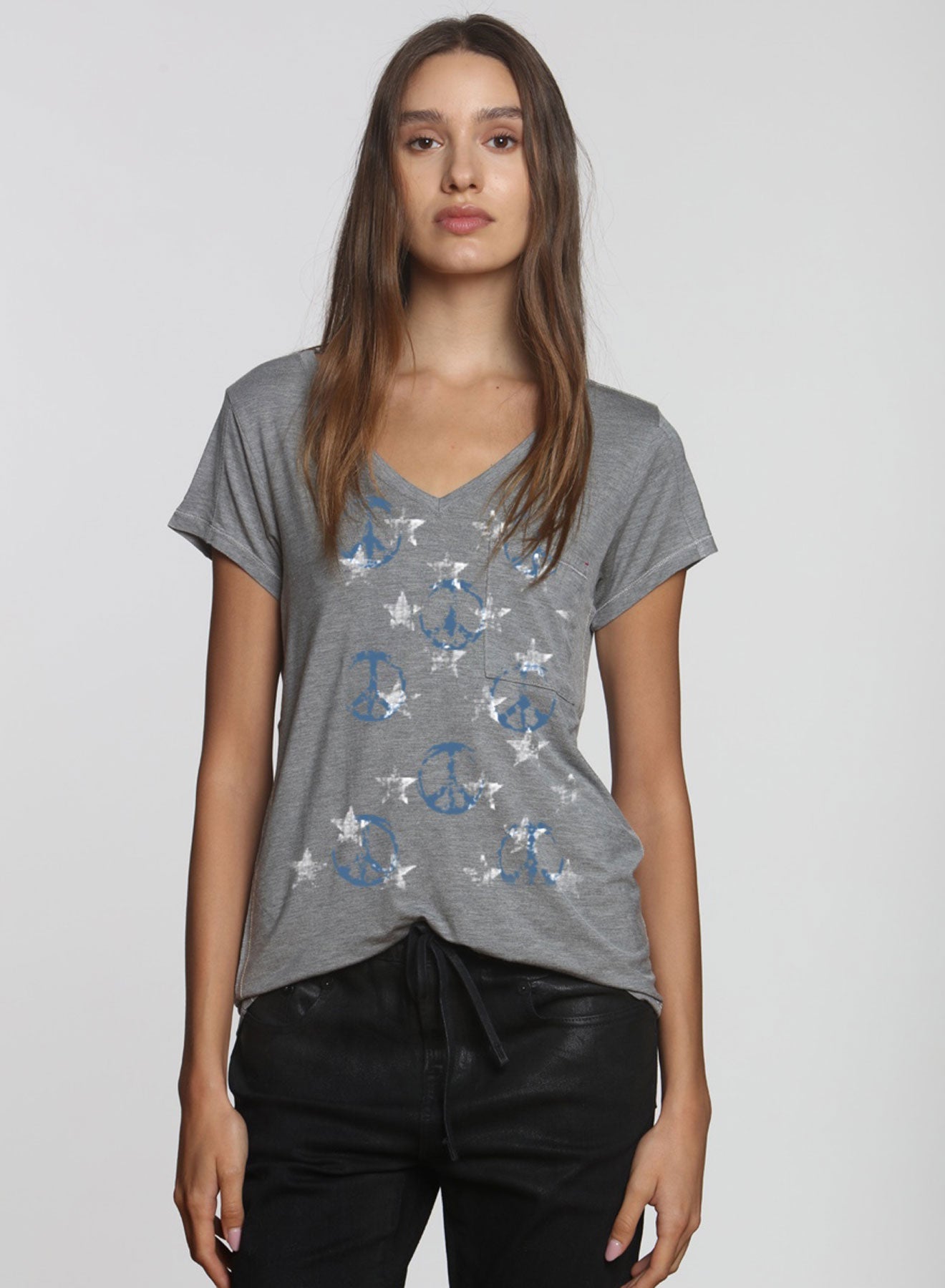 LABEL+thread Women's Modal Graphic Harper Vee - Grey Peaceful Stars