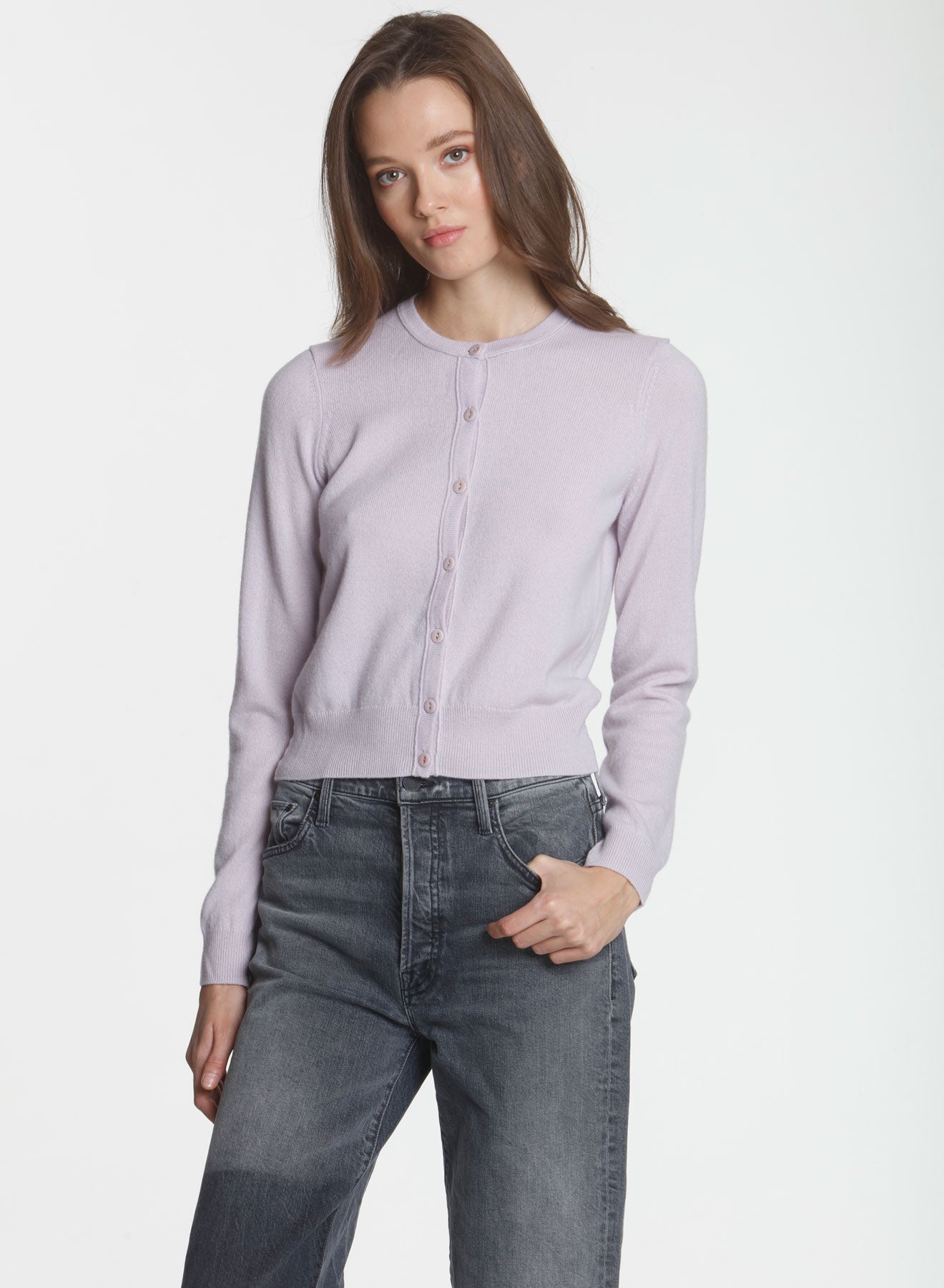 LABEL+thread Women's CORE Cashmere Crew Cardigan - Petal