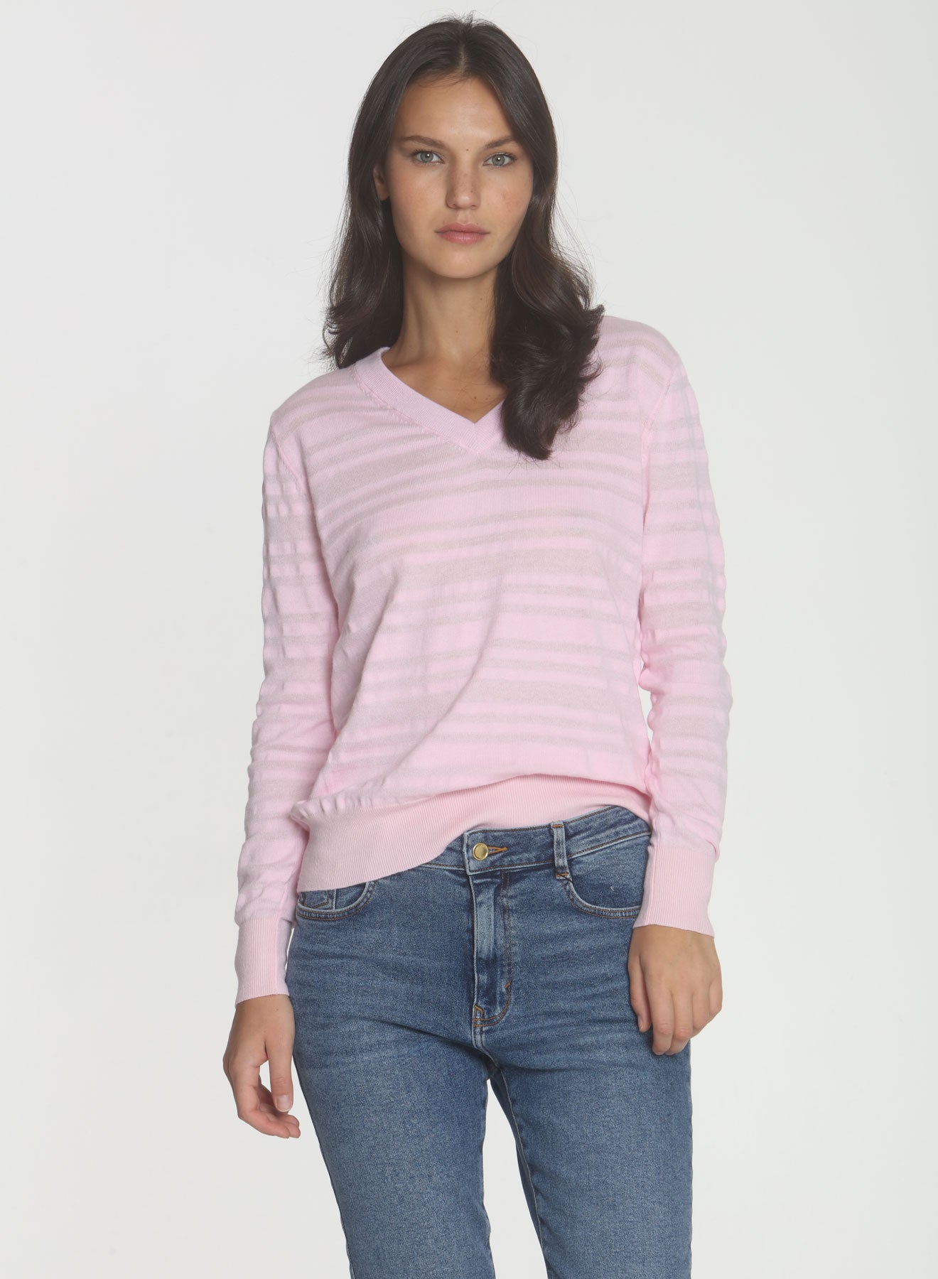 LABEL+thread Women's Cotton Shadow Stripe Vee - Peony