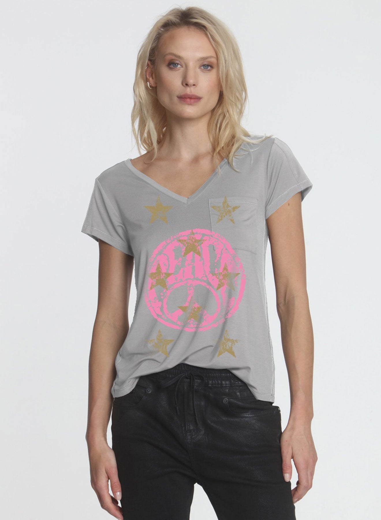 LABEL+thread Women's Graphic Harper Modal Vee - Stone World Peace Stars